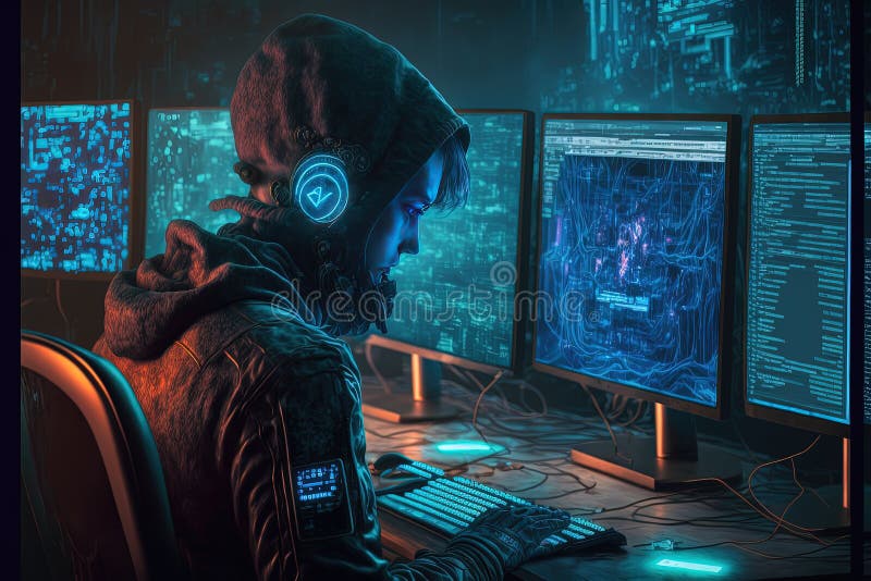 A Hacker Working On Computer Internet Security Network Programming
