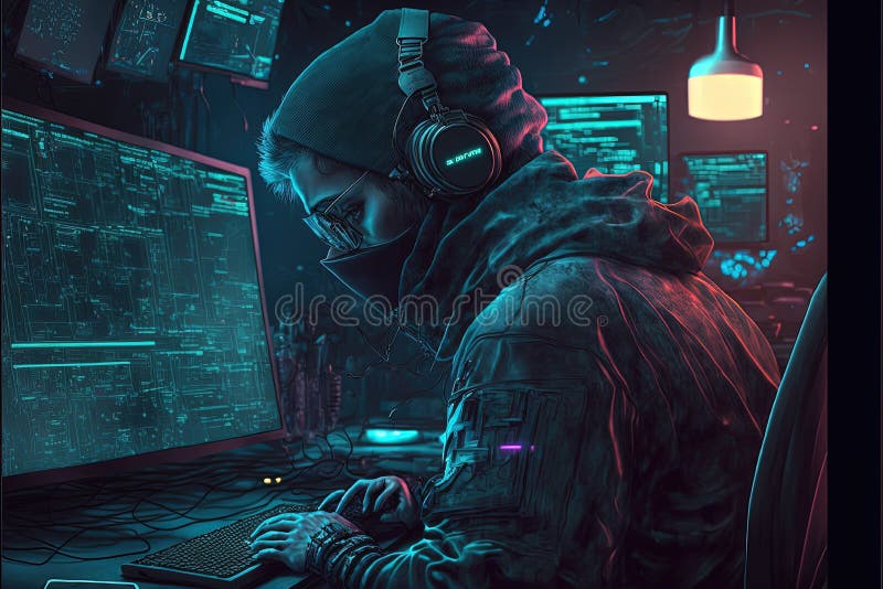 A Hacker Working On Computerinternet Security Network Programming Generative Ai Stock