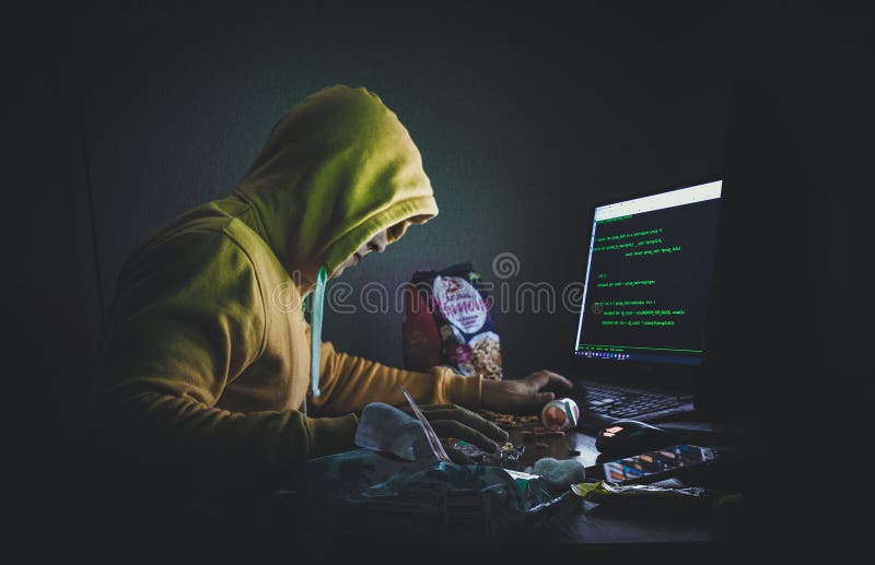 Hacker Working at the Computer Stock Image - Image of people, hacker ...