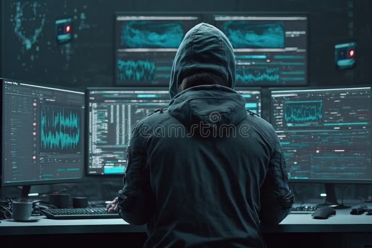 Hacker is Working on Hacking Servers or Websites with a Multi-monitor ...