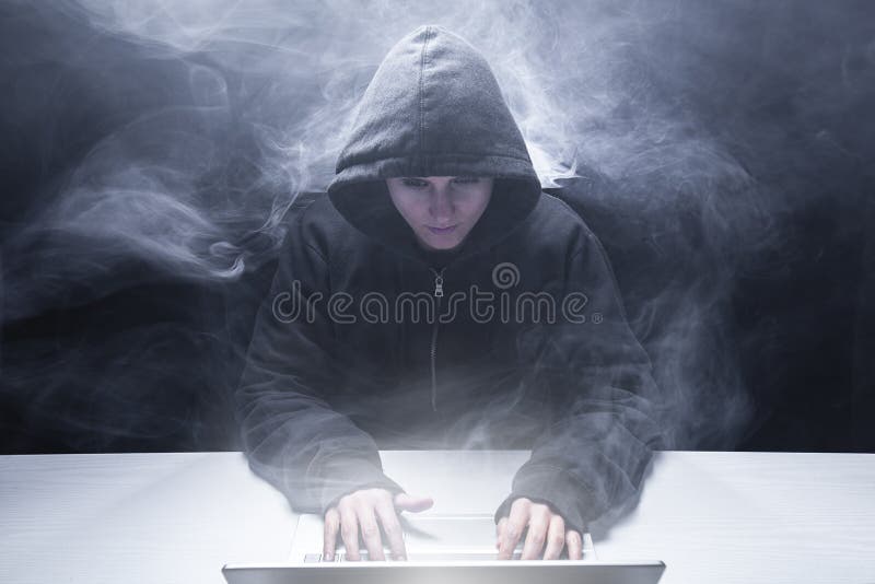 Hooded Computer Hacker Smoke Background Stock Photos - Free & Royalty ...