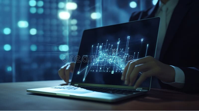 A Hacker, Working on a Laptop with a Glowing Globe Visible Behind Them ...