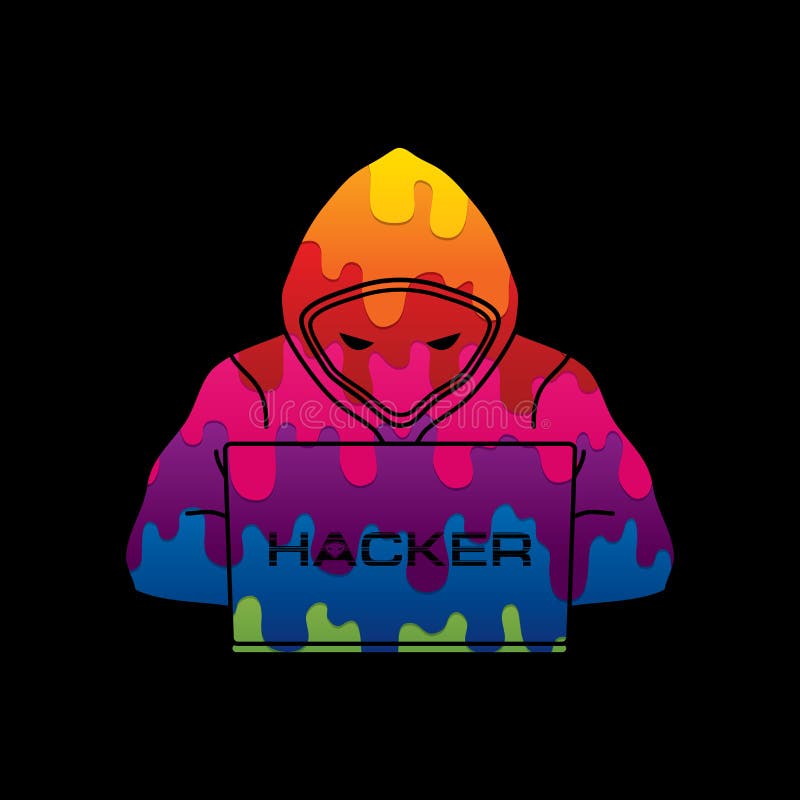 Hacker working on laptop stock vector. Illustration of computer - 92229951