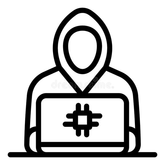 Hacker Working at Laptop Line Icon, Hacker Attacks Concept. Vector Graphics Stock Vector ...