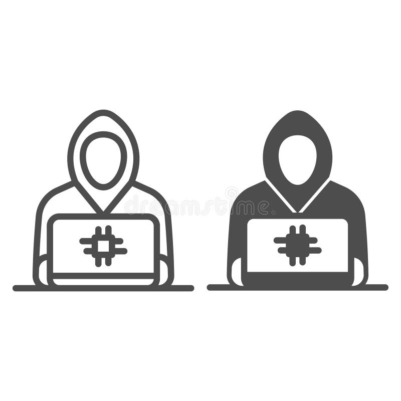 Hacker Working at Laptop Line and Solid Icon, Hacker Attacks Concept ...