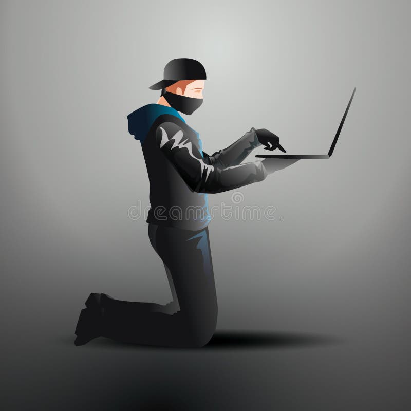 Hacker Working on Laptop. Vector Illustration Decorative Design Stock ...