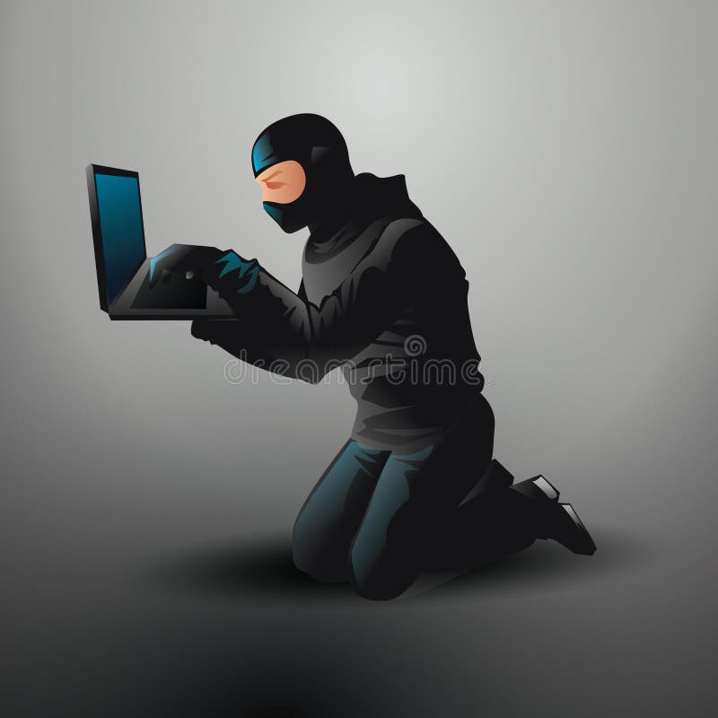 Hacker Working on Laptop. Vector Illustration Decorative Design Stock ...