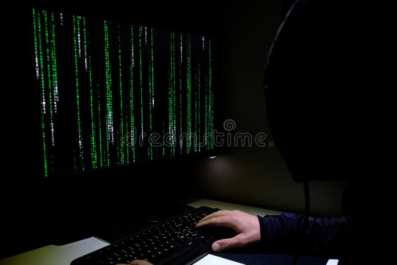 Hacker Working on Pc Privacy Data Decript, Cyber Web Securit,matrix ...