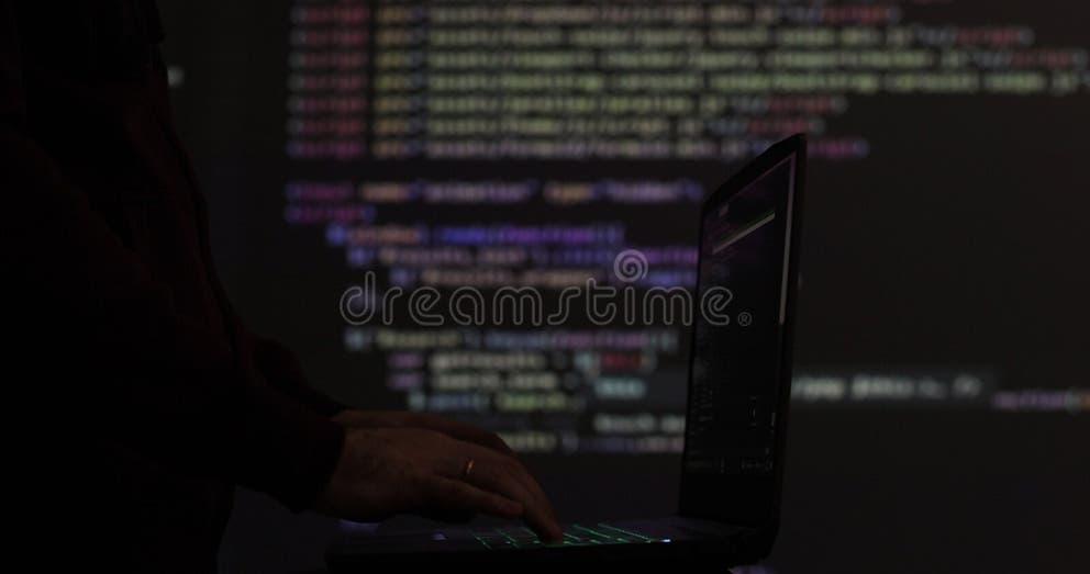 Hacker Writing Code Cracking Computer. Programming Code in the Background Stock Image - Image of ...
