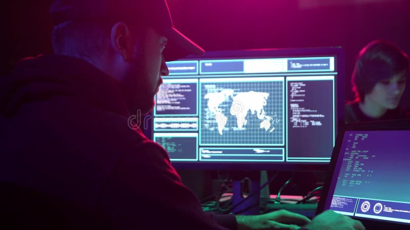 Hacker Typing Keyboard With Hologram Screen And Breaks Into The