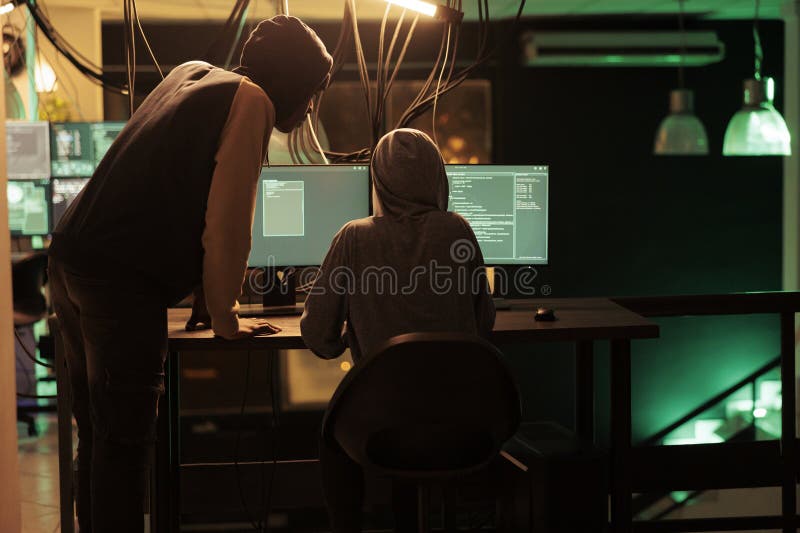 Hackers Coding Malicious Software Cracking Database Password Stock
