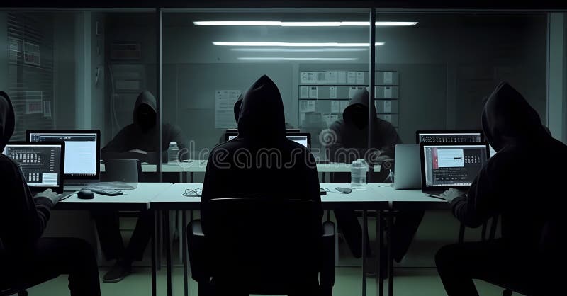 Hackers with Hoodies Typing Laptops. Hacker Group, Organization or ...
