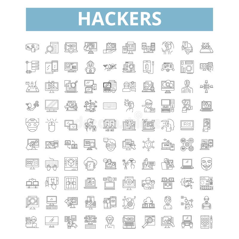 Hackers Icons, Line Symbols, Web Signs, Vector Set, Isolated ...