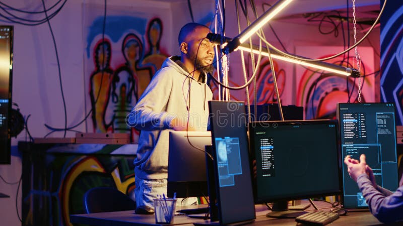 Hackers Leaving Underground Hideout Stock Image - Image of code ...