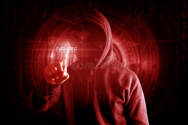Hackers Touch Delete Button To Delete Data Virus Attack Concept. Stock ...
