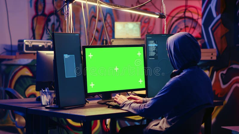 Hacker Uses Green Screen PC To Code Stock Footage - Video of virus ...