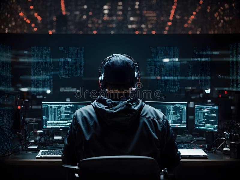 Hackers Using Laptops with Binary Codes Digital Interfaces Stock Image - Image of desktop, blue ...