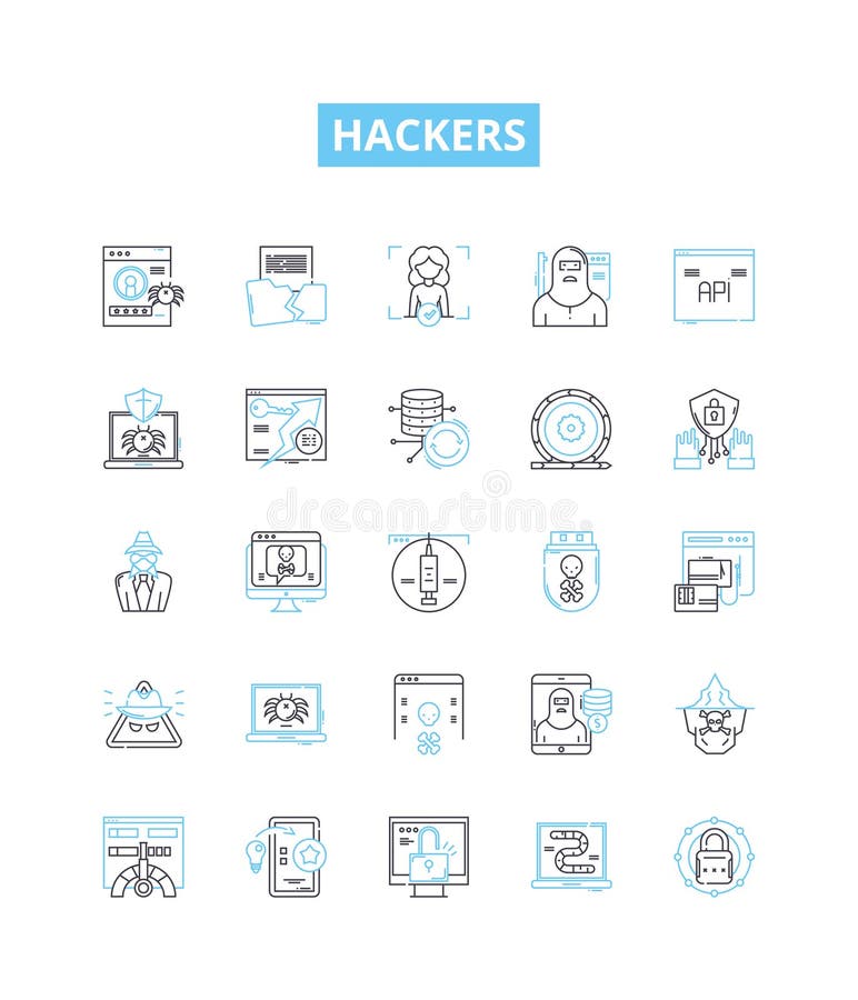 Hackers Vector Line Icons Set. Hacking, Cracker, Malware, Virus ...