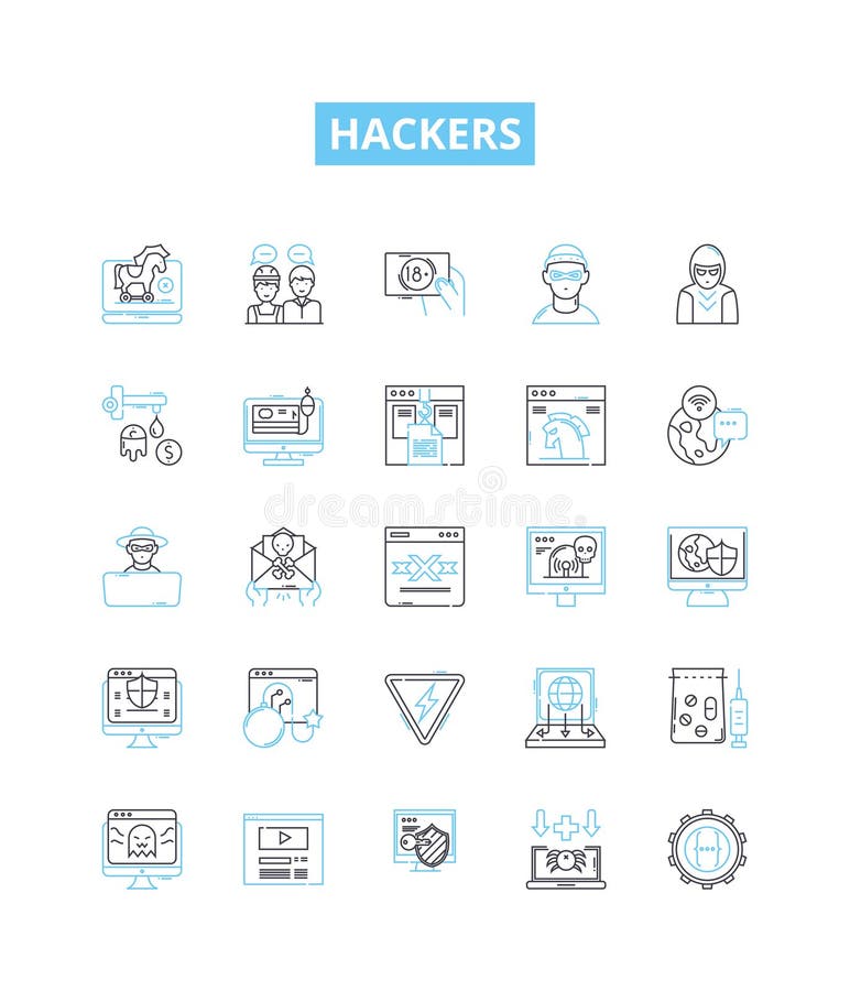 Hackers Vector Line Icons Set. Hacking, Cracker, Malware, Virus ...