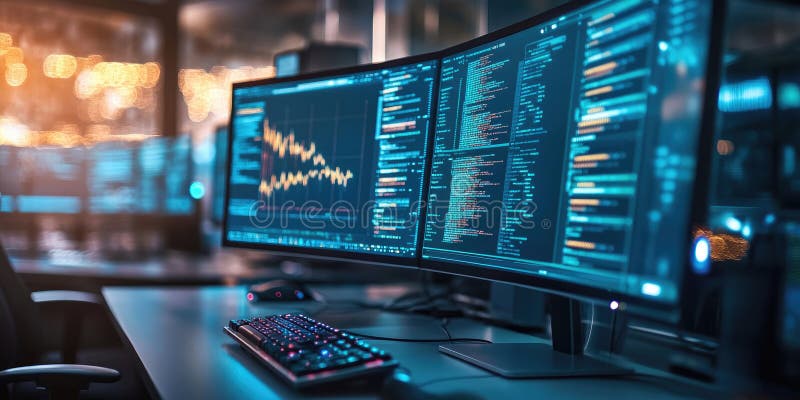 Hackers Workstation with Multiple Holograms for Futuristic Technology ...