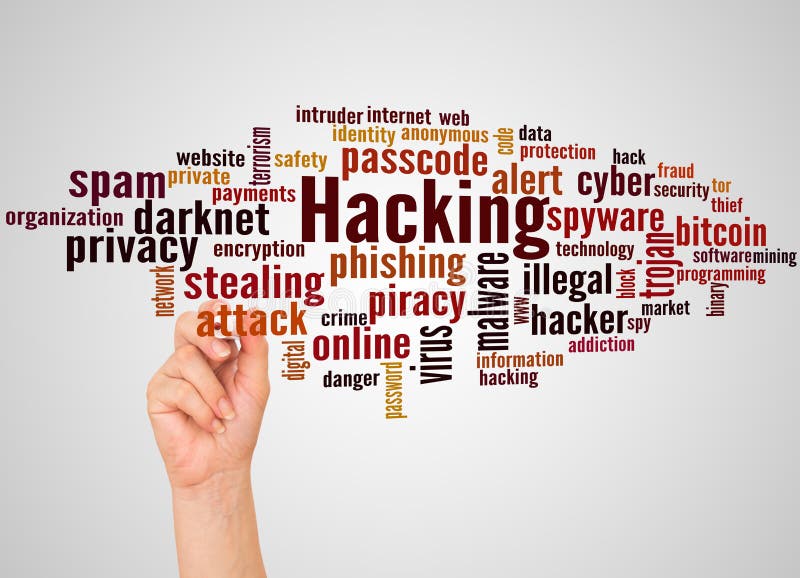 Hacking Alert Word and Hand with Marker Cloud Concept Stock Photo ...