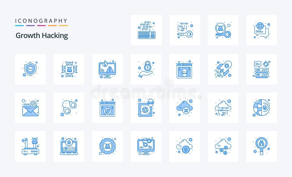 25 Hacking Blue icon pack stock vector. Illustration of mail - 264560741