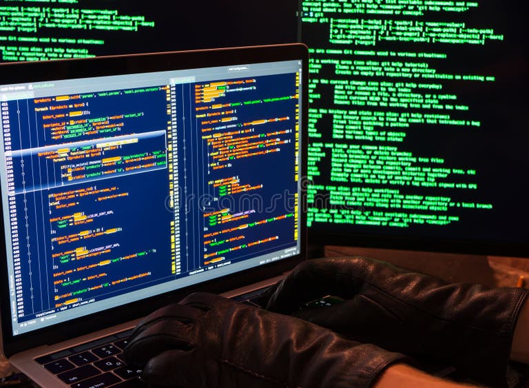 Hacking of Database with Admin Access. Side View of Hacker Hands in ...