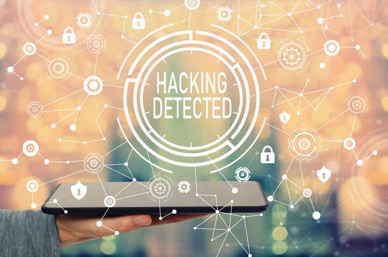 Hacking Detected with Man Holding a Tablet Stock Image - Image of ...