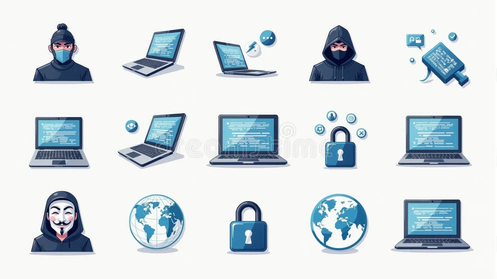 Hacking Elements and Hacker Illustration Vector Stock Illustration ...