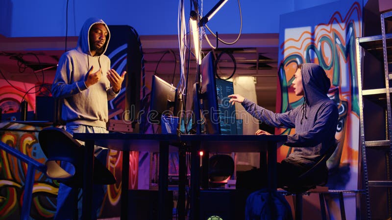 Hacker Teaches Hacking To New Member Stock Photo - Image of coding ...