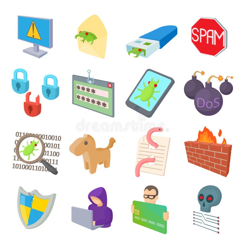 Hacking Icons Set, Cartoon Style Stock Vector - Illustration of private ...