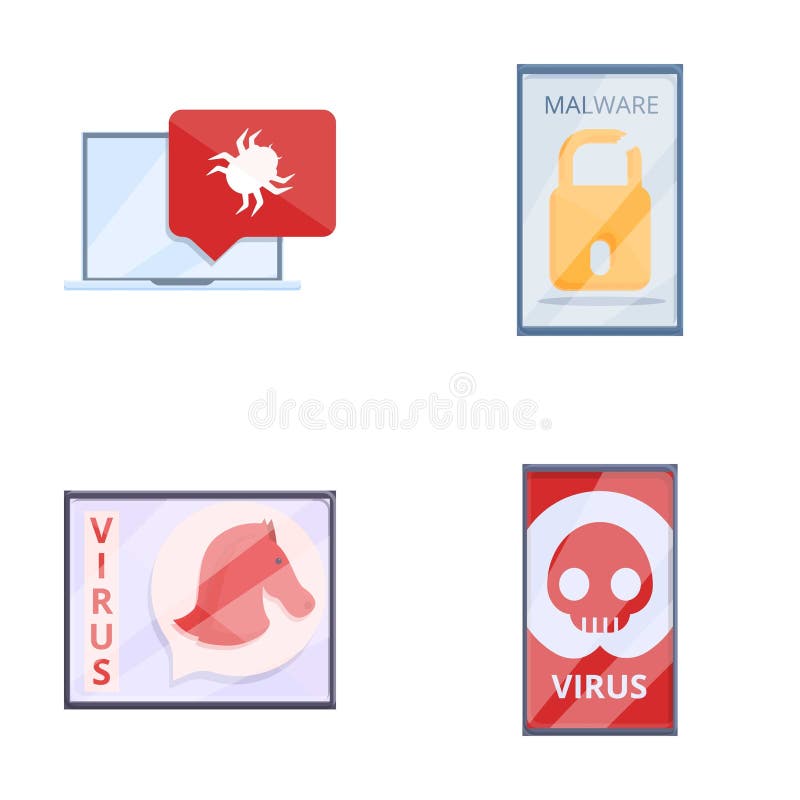 Hacking Icons Set Cartoon Vector Computer Bug Mobile Malware And Cyber