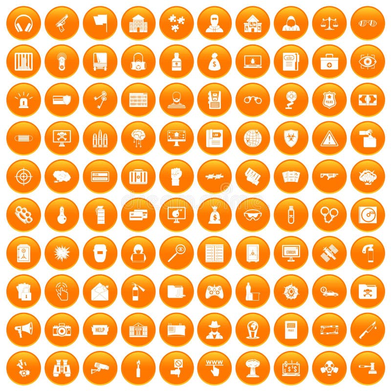 100 Hacking Icons Set Orange Stock Vector - Illustration of laptop ...