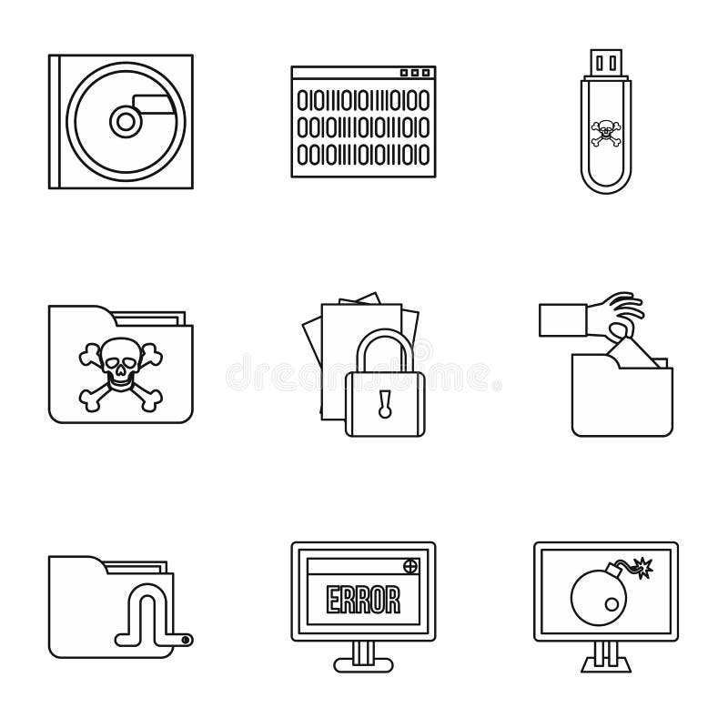 Hacking Icons Set, Outline Style Stock Illustration - Illustration of ...