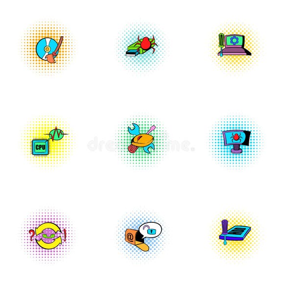 Hacking Icons Set, Pop-art Style Stock Vector - Illustration of ...