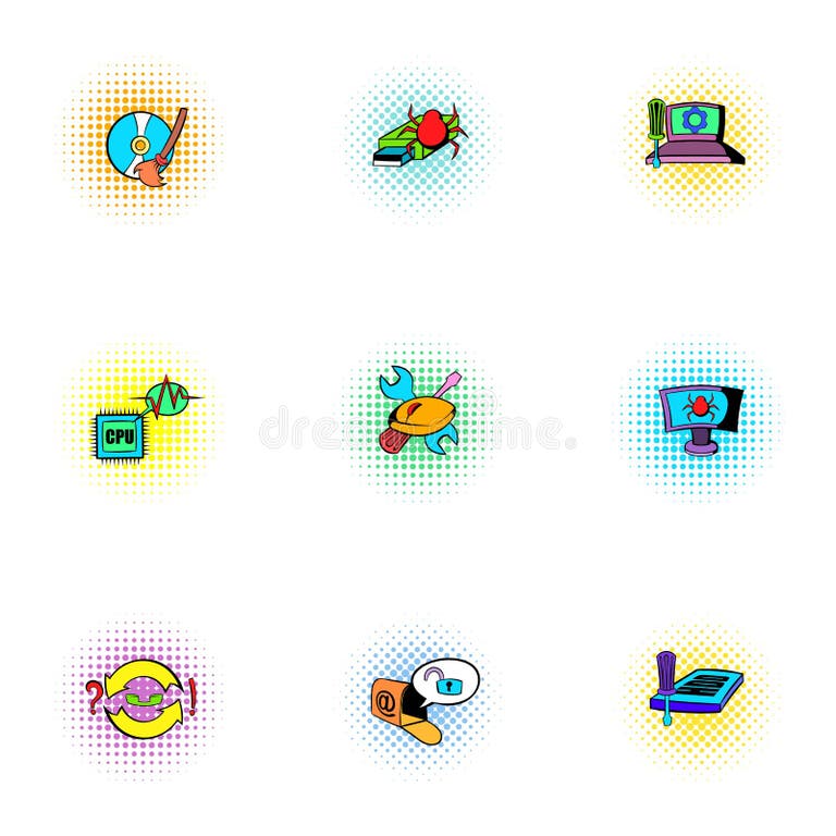 Hacking Icons Set, Pop-art Style Stock Vector - Illustration of ...