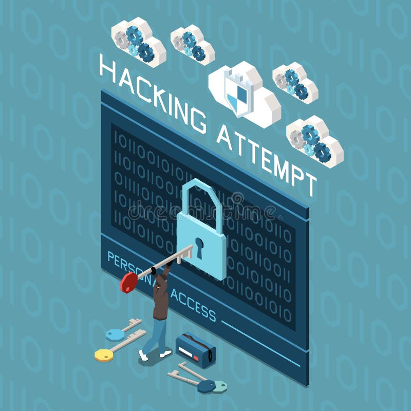 Hacking Lock Isometric Composition Stock Vector - Illustration of cyber ...