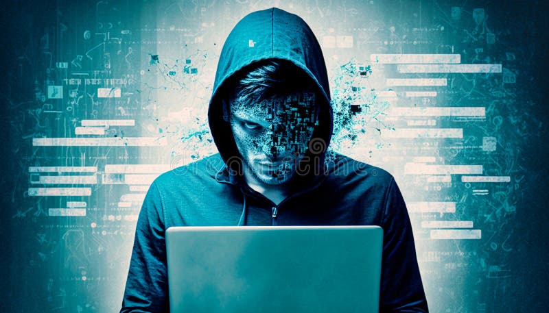 Hacking And Malware Concept Hacker Using Abstract Laptop With Binary Code Digital Interface