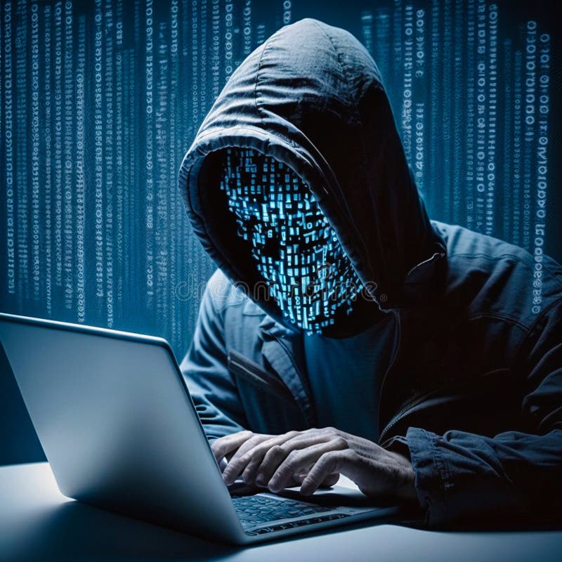 Hacking And Malware Concept Hacker Using Abstract Laptop With Binary Code Digital Interface