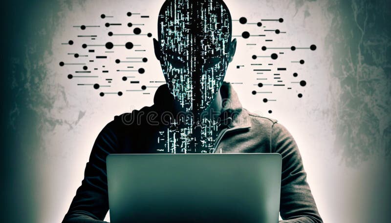Hacking And Malware Concept Hacker Using Abstract Laptop With Binary Code Digital Interface