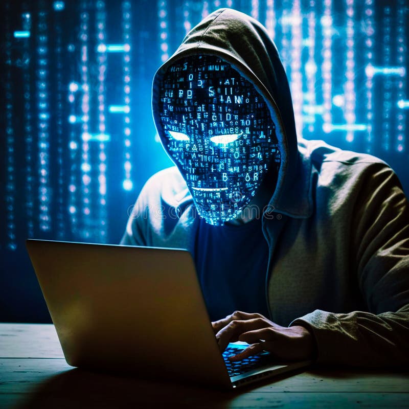 Hacking And Malware Concept Hacker Using Abstract Laptop With Binary Code Digital Interface