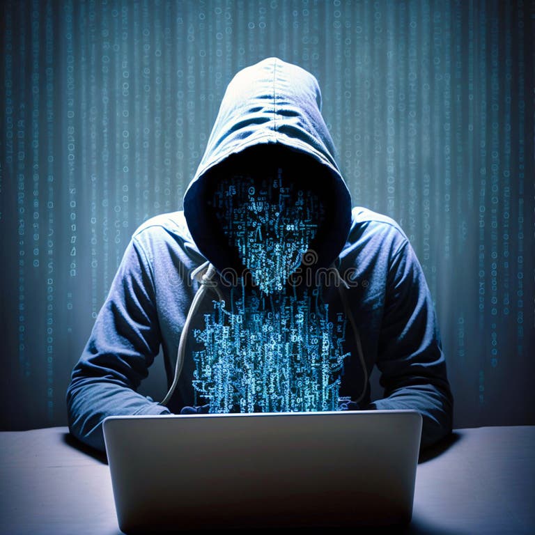 Hacking and Malware Concept. Hacker Using Abstract Laptop with Binary Code Digital Interface ...
