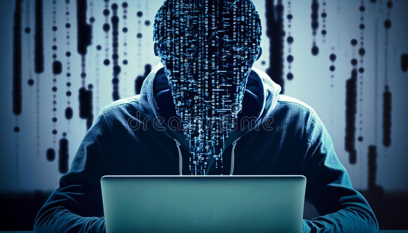 Hacking And Malware Concept Hacker Using Abstract Laptop With Binary Code Digital Interface