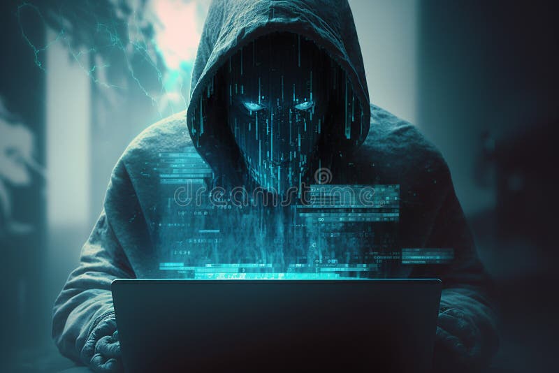 Hacking and Malware Concept. Hacker Using Abstract Laptop with Binary Code Digital Interface ...