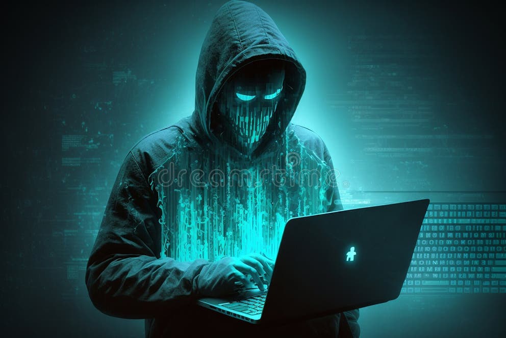 Hacking and Malware Concept. Hacker Using Abstract Laptop with Binary Code Digital Interface ...