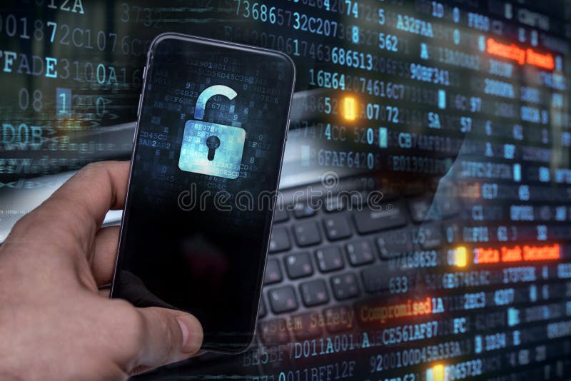 Hacking Mobile Devices by Hackers. Data Protection in the Cloud Stock ...