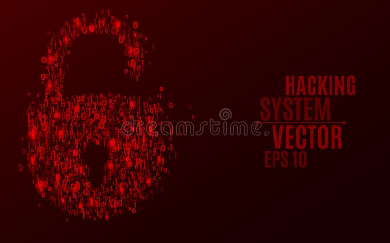 Hacking System. an Abstract Lock from a Binary Code. the Glowing ...
