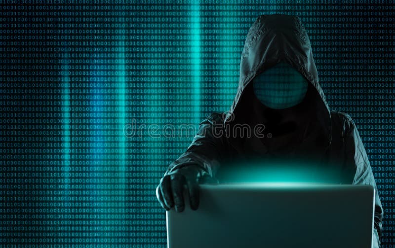 Hacking System, Cybercriminal Behind a Laptop, Digital Binary Code in ...