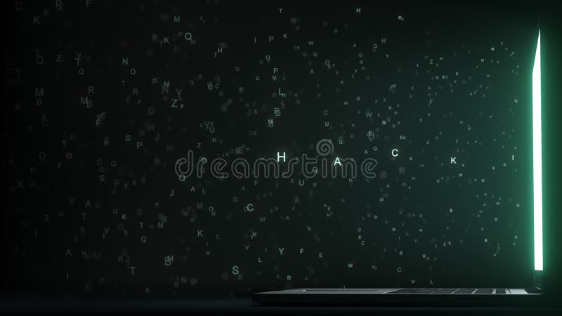 HACKING Text Made with Letters Flying Off Laptop Screen. 3D Animation ...
