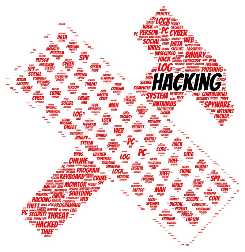 Hacking word cloud shape stock illustration. Illustration of internet ...
